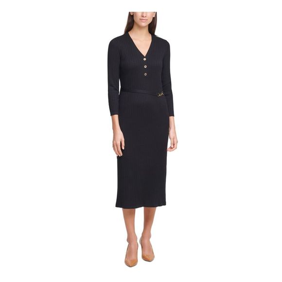 Calvin Klein | Dresses | Calvin Klein Womens Black Belted 3 Button ...
